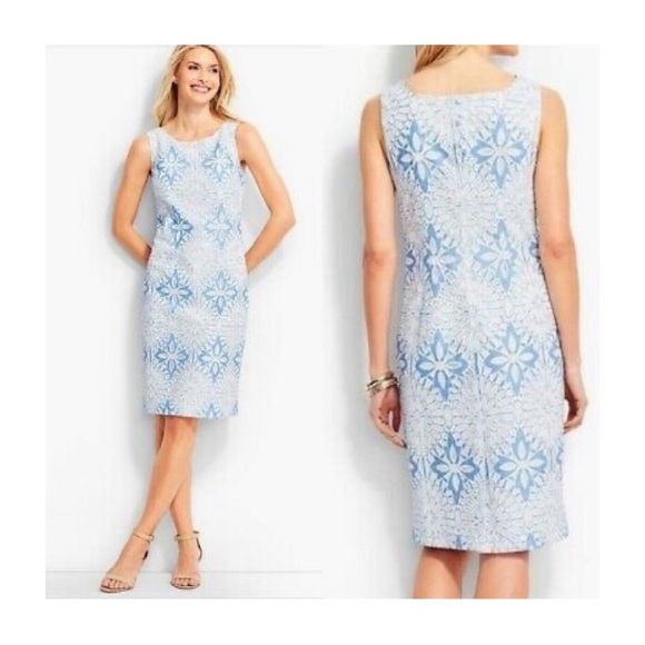 Talbots | Dresses | Talbots Blue White Floral Lace Shift Dress | Poshmark
